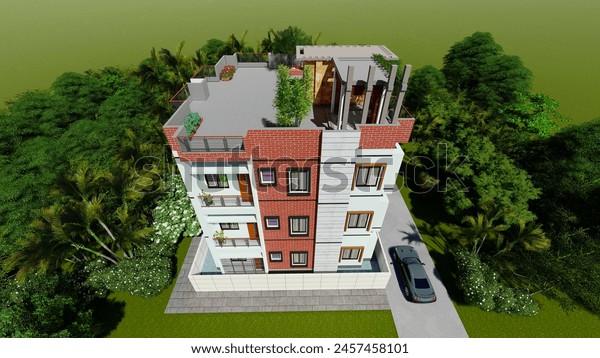 3 Storied House Design 3dbeautiful Three Stock Illustration 2457458101 ...