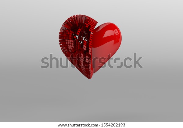 3d Rendering Exploded Perspective Red Heart Stock Illustration ...