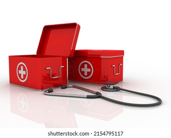 3d Rendering First Aid Kit Stethoscope Stock Illustration 2131237289 | Shutterstock