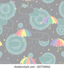 Cute Seamless Doodle Pattern Colorful Umbrellas Stock Vector (Royalty ...