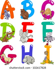Cartoon Colorful Alphabet Set Funny Animals Stock Vector (Royalty Free ...