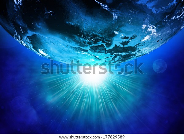 Earth Planet Sun Rays Elements This Stock Illustration 177829589 ...