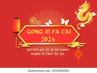 Gong Xi Fa Cai 2024 Greeting Stock Illustration 2413644501 | Shutterstock