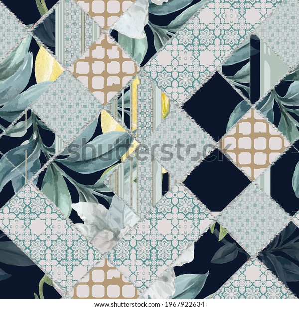 Patchwork Pattern Abstract Geometric Doodles Hand Stock Illustration ...