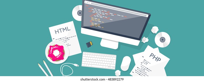 Programming Coding Backgroundflat Designprogram Source Codesoftware Stock Vector Royalty Free