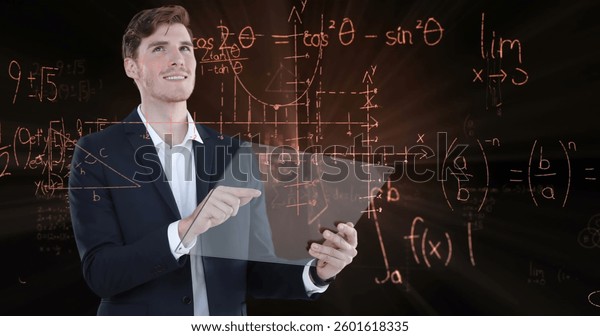 Using Transparent Tablet Mathematical Formulas Businessman Stock ...