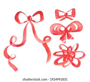 Watercolor Red Ribbon Bow Isolated On Stock Illustration 2152808817 ...