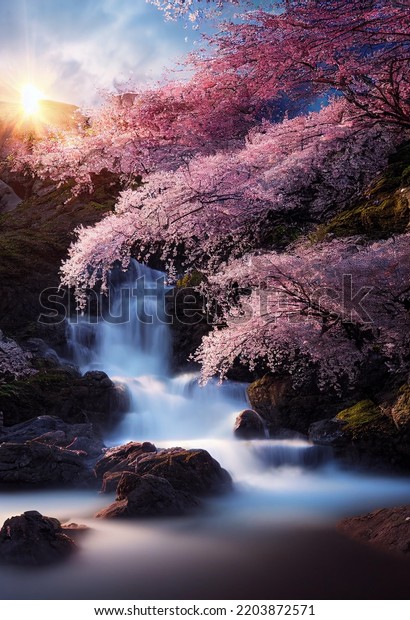Waterfall Blossom Cherry Like Sakura Flower Stock Illustration 2203872571 | Shutterstock