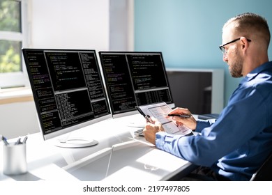 Web Developer Looking Code Computer Database Stock Photo 2200285839 ...