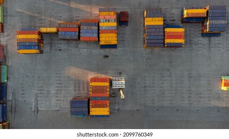 Containers Grouped Loading Onto Ships Aerial Stock Photo 2099760349 ...