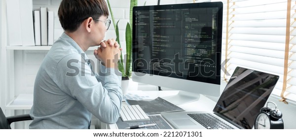 Male Programmer Programing Developing Program App Stock Photo ...