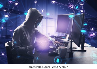 Side View Hacker Using Computers Desk Stock Photo 2416777807 | Shutterstock