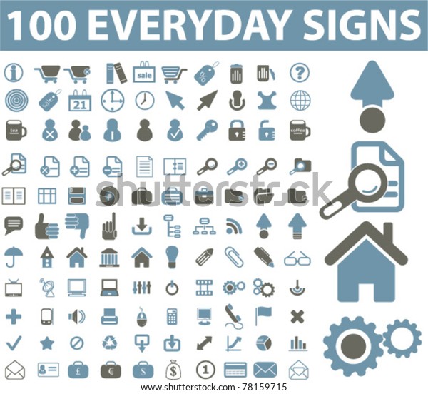 100 Everyday Icons Vector Stock Vector (Royalty Free) 78159715 ...