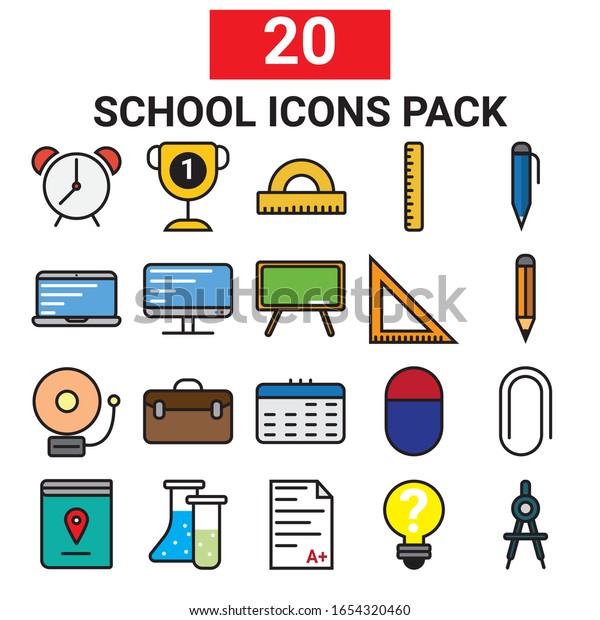 20 Flat Vector Icons School Theme Stock Vector (Royalty Free ...