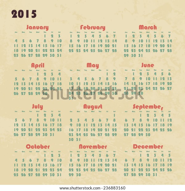 2015 Year Calender Vector Illustration Textured Stock Vector (Royalty ...