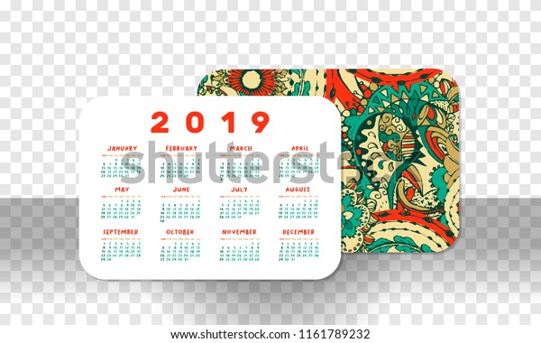 2019 Pocket Calendar Basic Grid Vector Stock Vector (Royalty Free ...