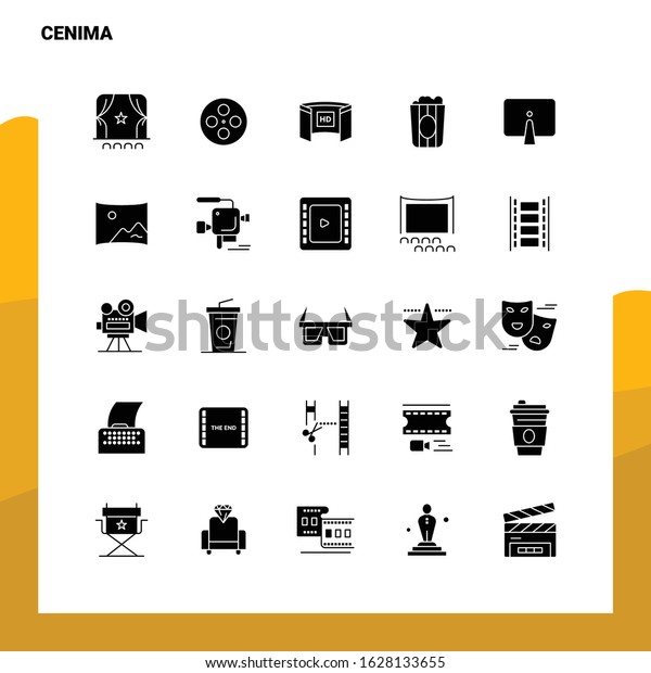 25 Cenima Icon Set Solid Glyph Stock Vector (Royalty Free) 1628133655 ...