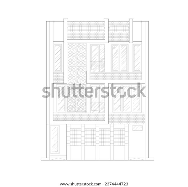 2d Sketch Front View Elevation Facade Stock Vector (Royalty Free ...