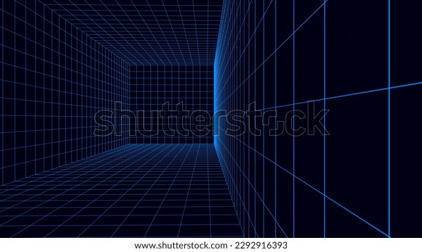 3d Empty Wireframe Room Virtual Surface Stock Vector (Royalty Free ...