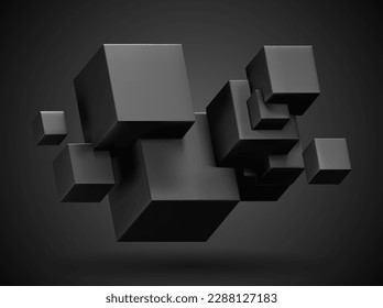 3d Render Black Cubes Set Abstract Stock Vector (Royalty Free ...