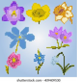 8 Bit Spring Bright Pixel Flowers Stock Vector (Royalty Free) 409409530 ...