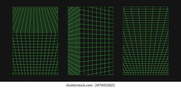 Abstract Wireframes Cyberpunk Elements Perspective Green Stock Vector ...