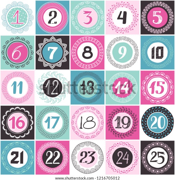 Advent Calendar Set Cards Dates: стоковая векторная графика (без ...