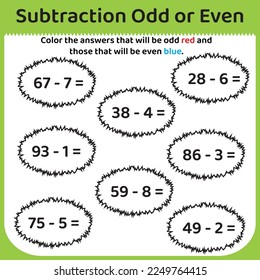 Algebra Subtraction Odd Even Worksheet Level Stock Vector (Royalty Free ...