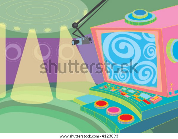 Alien Control Room Vector Cartoon Illustration: เวกเตอร์สต็อก (ปลอดค่า ...