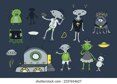 Alien Space Vector Illustrations Set Stock Vector (Royalty Free ...
