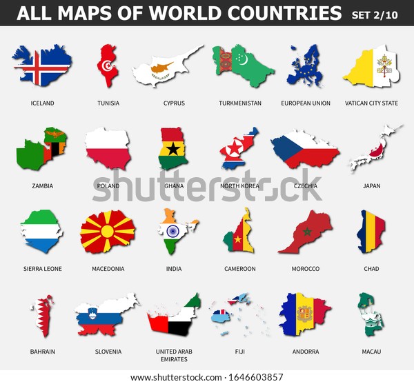 All Maps World Countries Flags Set Stock Vector (Royalty Free ...