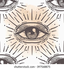 Allseeing Eye Seamless Pattern Hand Drawn Stock Vector (Royalty Free ...