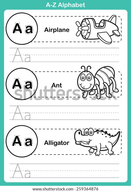Alphabet Az Exercise Cartoon Vocabulary Coloring Stock Vector (Royalty ...