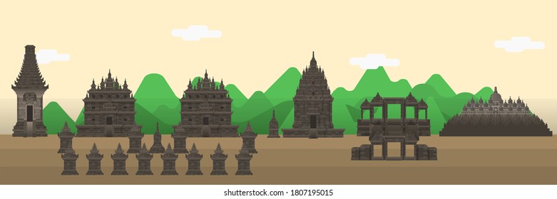 Ancient Landmarks Java Island Indonesia: เวกเตอร์สต็อก (ปลอดค่า ...