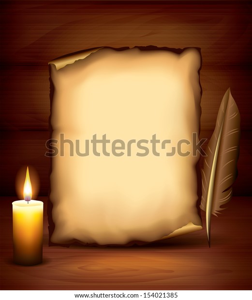 Ancient Script Burning Candle Feather Pen Stock Vector (Royalty Free ...