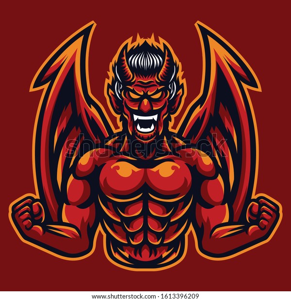 Angry Red Devil Wings Logo Template Stock Vector (Royalty Free ...