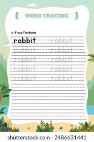 Animal Name Tracing Worksheet Kids Rabbit Stock Vector (Royalty Free ...