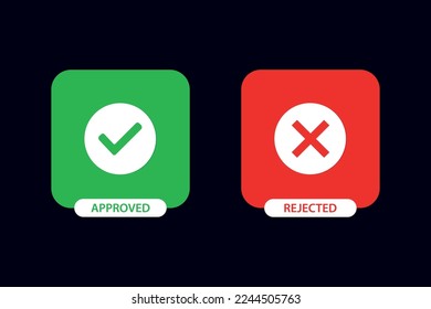 Approved Rejected Button Check Mark Cross Stock Vector (Royalty Free) 2244505763 | Shutterstock