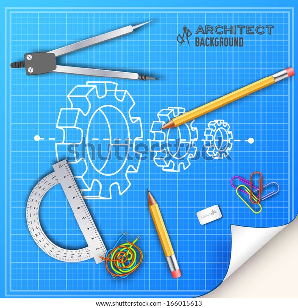 Architect Blueprint Drawing Engineering Tools Vector: เวกเตอร์สต็อก ...