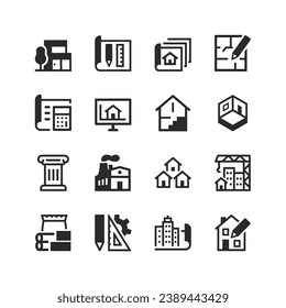 Architecture Icons Set Architectural Project Documentation Stock Vector ...