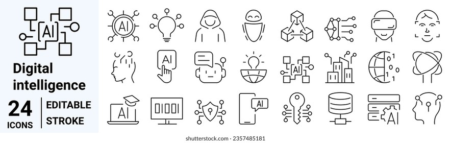 21 Artificial intelligence set web icons line style ai technology icons web mobile app machine ...