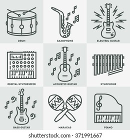 Assorted Musical Instruments Line Design Icon Stock Vector (Royalty ...