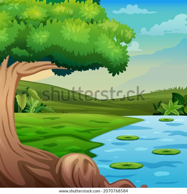 Background Scene Tree By River Illustration Stock Vector (Royalty Free ...
