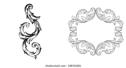 Baroque Vector Set Vintage Elements Design Stock Vector (Royalty Free ...