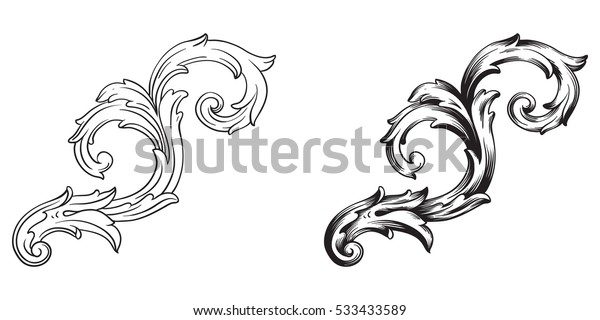 Baroque Vector Set Vintage Elements Design Stock Vector (Royalty Free ...