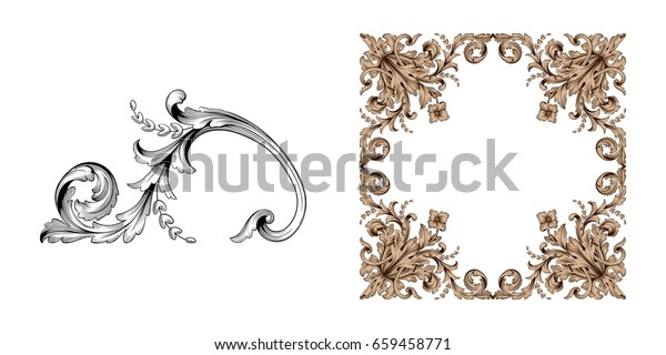 Baroque Vector Set Vintage Elements Design Stock Vector (Royalty Free ...