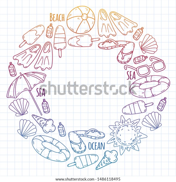 Beach Theme Doodle Set Various Seaside Stock Vector (Royalty Free ...