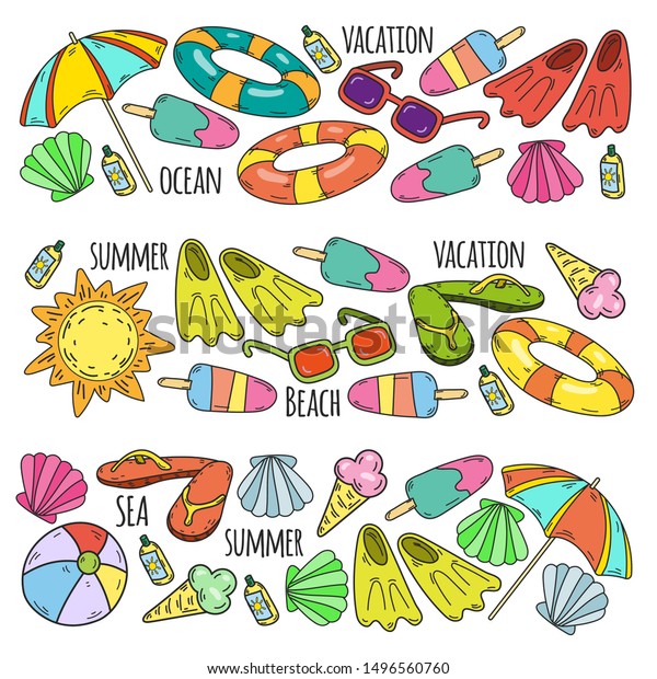 Beach Theme Doodle Set Various Seaside Stock Vector (Royalty Free ...