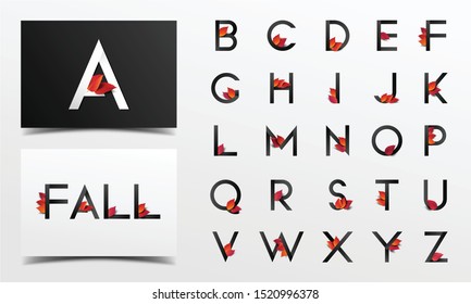 Beautiful Alphabet Collection Red Realistic Leaves Stock Vector ...