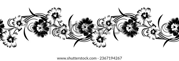 Black White Seamless Stroke Flower Border 库存矢量图（免版税）2367194267 ...